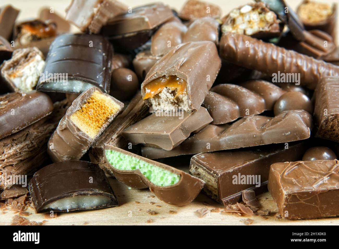 Full frame image of assorted everday Chocolate bars and snacks Stock ...