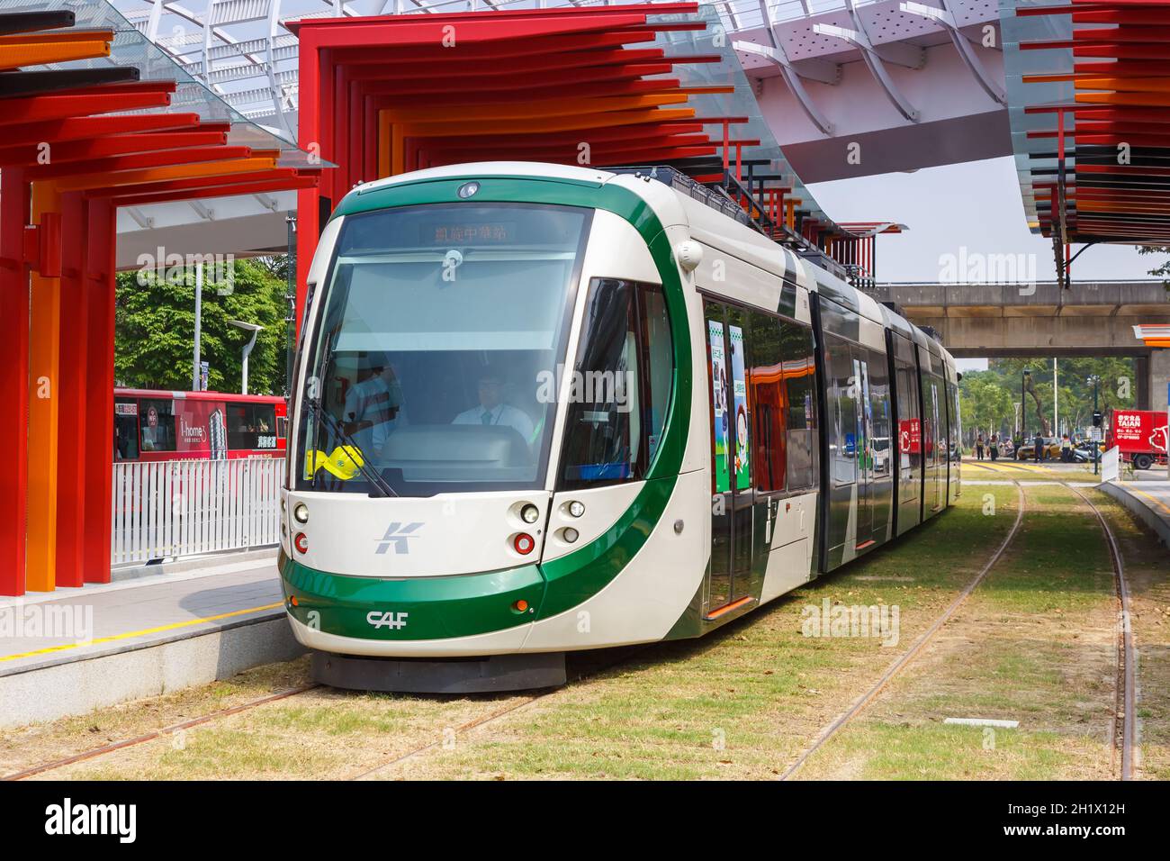 Kaohsiung, Taiwan - October 17, 2015: Tram Light Rail public transport ...