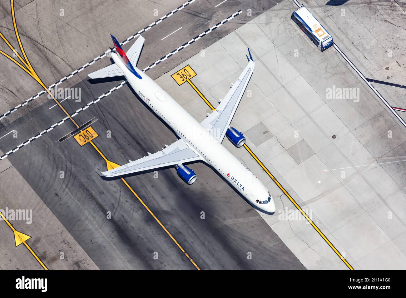 Los Angeles, California - April 14, 2019: Aerial view of a Delta Air ...