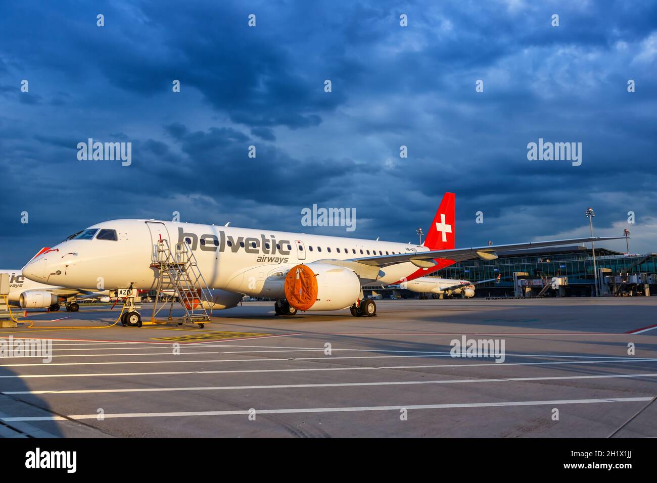 Zurich, Switzerland - July 22, 2020: Helvetic Airways Embraer 190 E2 ... Zurich, Switzerland - July 22, 2020: Helvetic Airways Embraer 190 E2 ...