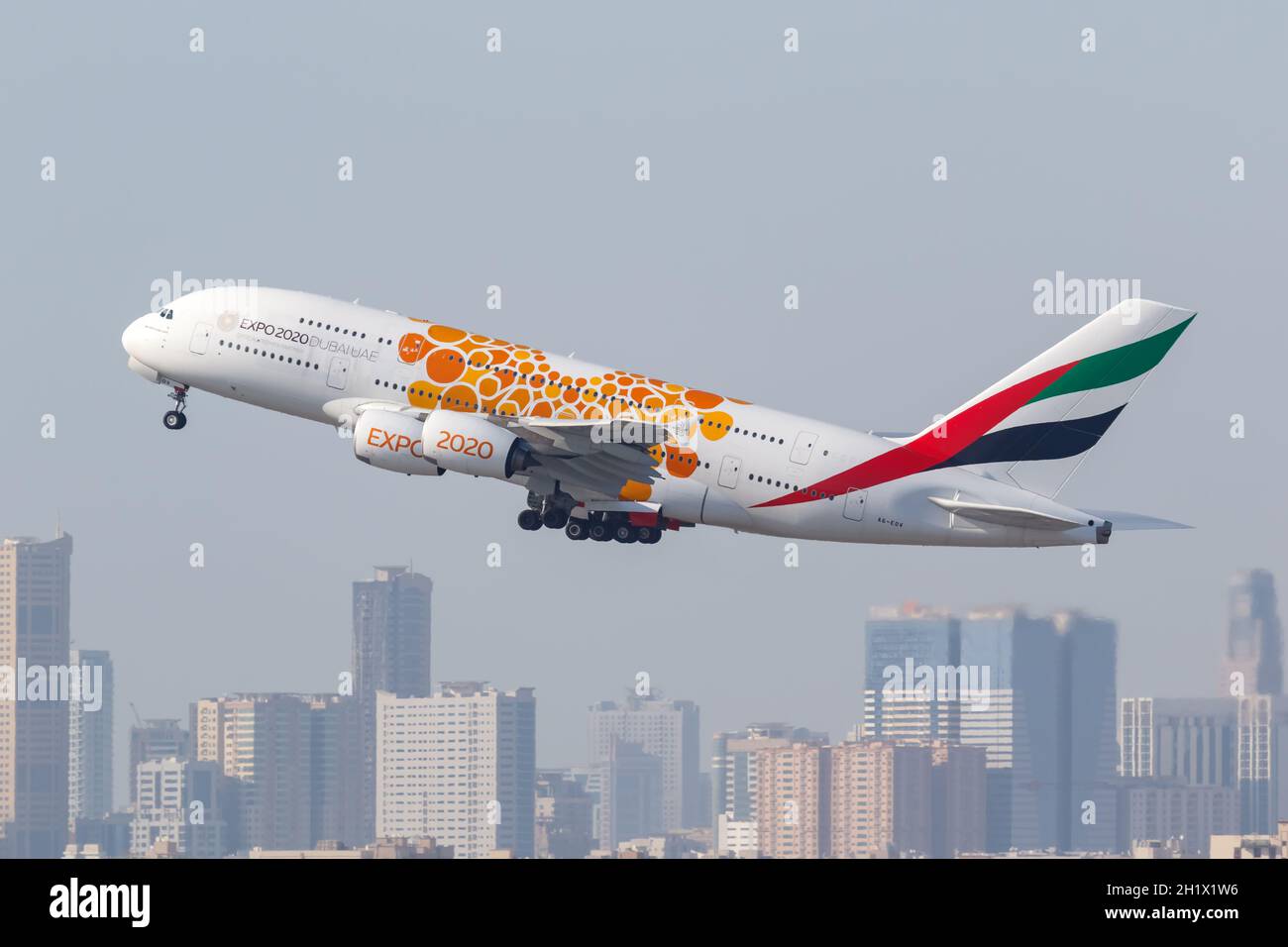 Dubai, United Arab Emirates - May 27, 2021: Emirates Airbus A380 ...