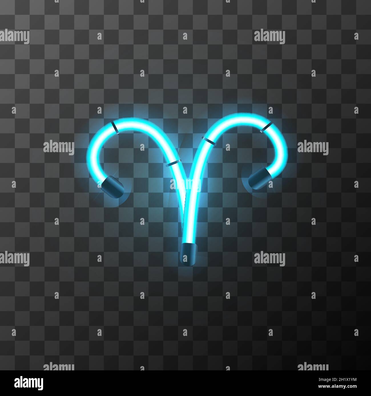 Aries bright blue neon zodiac sign, star sign for astrology horoscope on transparent background ...