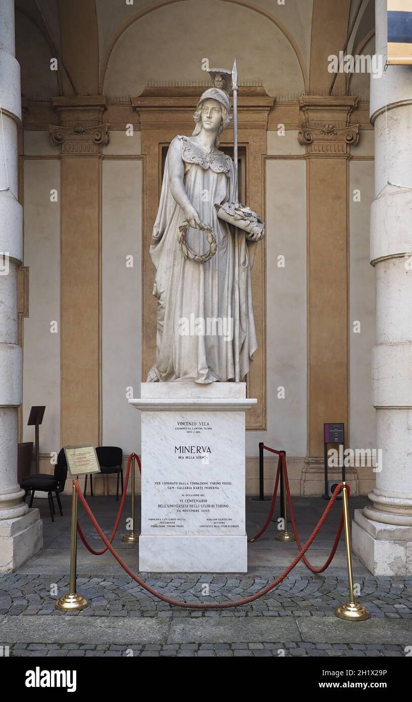 TURIN, ITALY - CIRCA AUGUST 2021: Statue of Minerva goddess of science ...