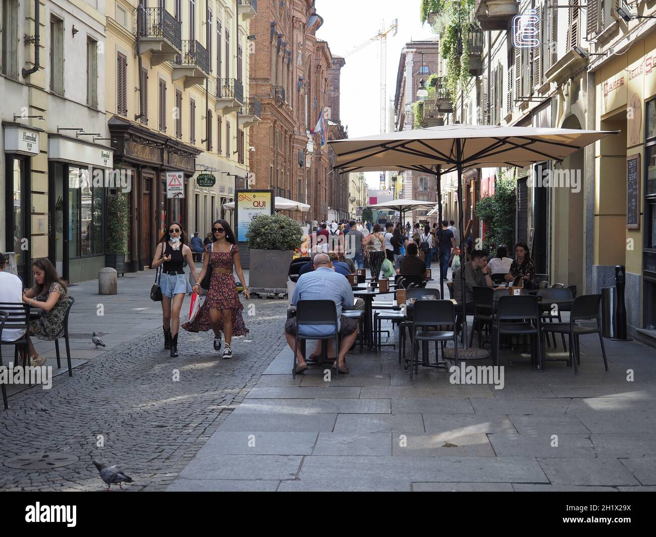 TURIN, ITALY - CIRCA AUGUST 2021: People in Via Accademia delle Scienze ...