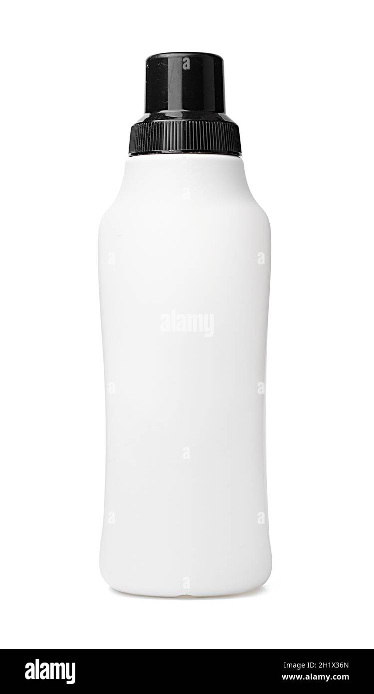 White plastic bottle of washing liquid isolated on white background ...