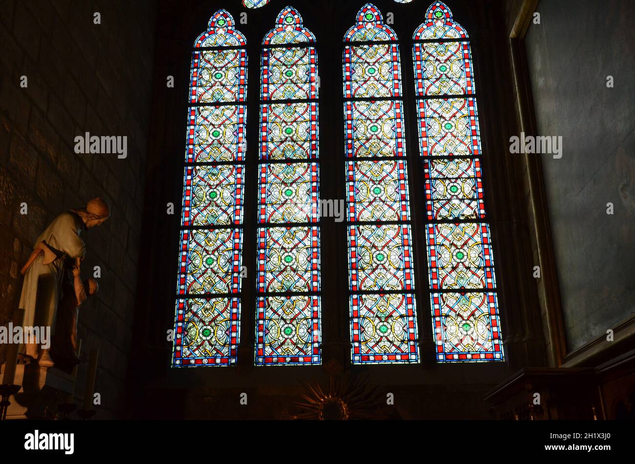 Stained glass windows inside the Notre Dame Cathedral, UNESCO World ...
