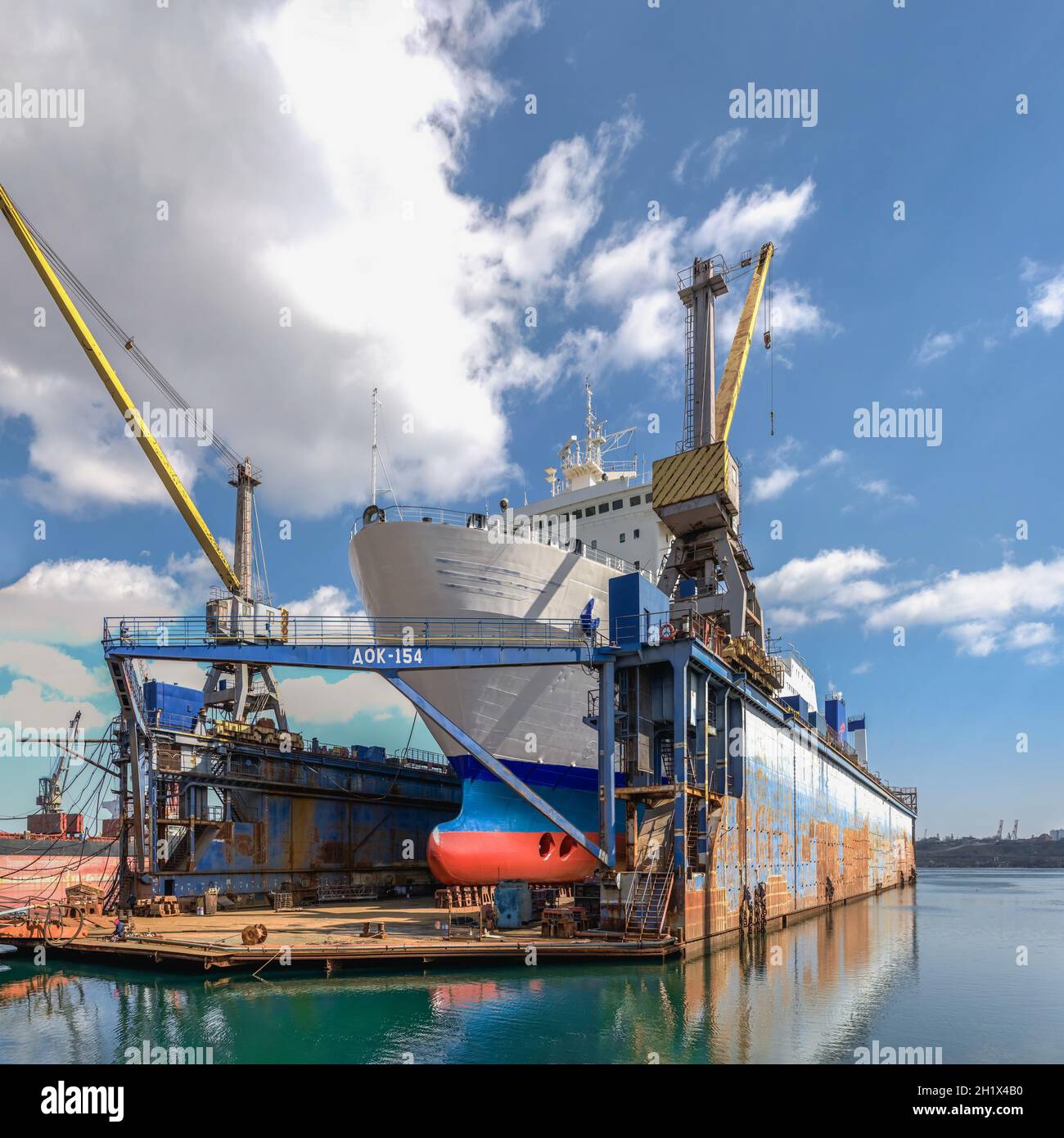 Chernomorsk, Ukraine. 21.03.2021. Large ship in dry dock of the ...
