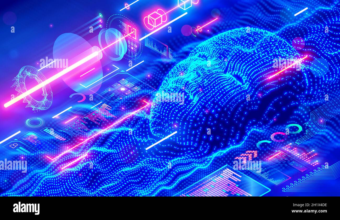 Artificial intelligence or AI in image humanoid head with ...