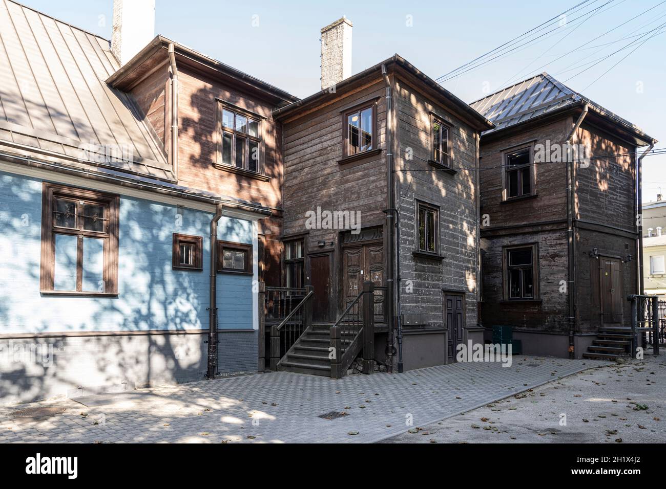 Riga, Latvia. 22 August 2021. the typical colored wooden houses in the ...
