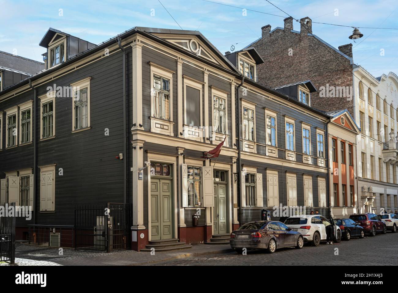 Riga, Latvia. 22 August 2021. the typical colored wooden houses in the ...