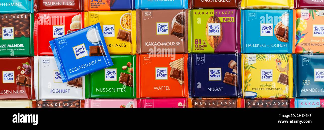 Stuttgart, Germany - March 1, 2021: Ritter Sport chocolate chocolates ...