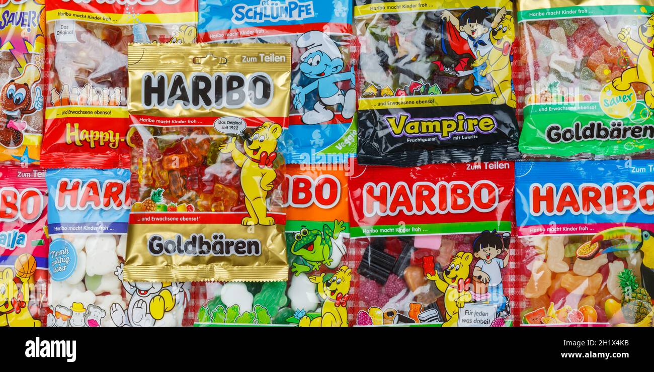 Stuttgart, Germany - March 7, 2021: Haribo gummy bear gummi candy ...
