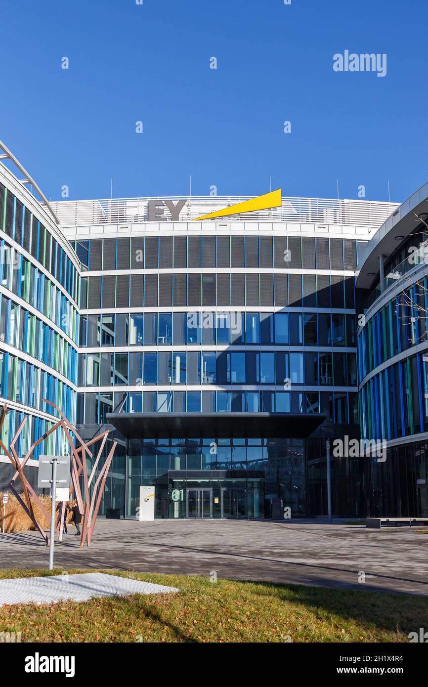 Stuttgart, Germany - December 19, 2020: Ernst & Young EY headquarter HQ ...