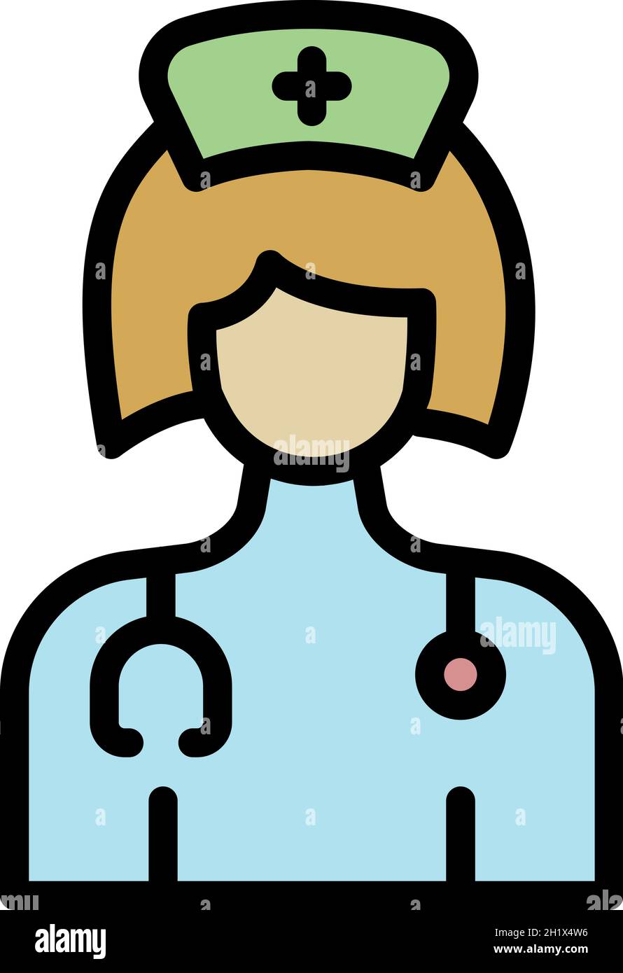Female nurse icon. Outline female nurse vector icon color flat isolated ...