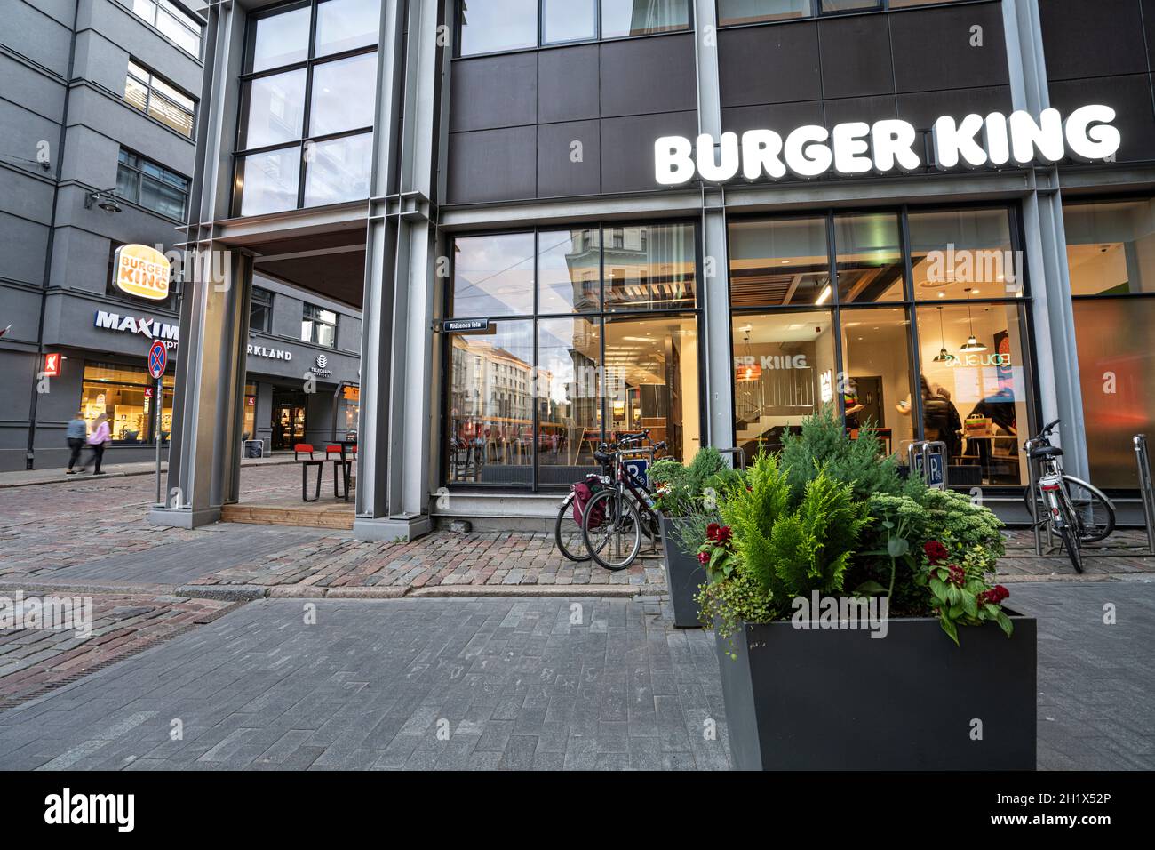 Riga, Latvia. August 2021. External view of the Burger King fast food ...