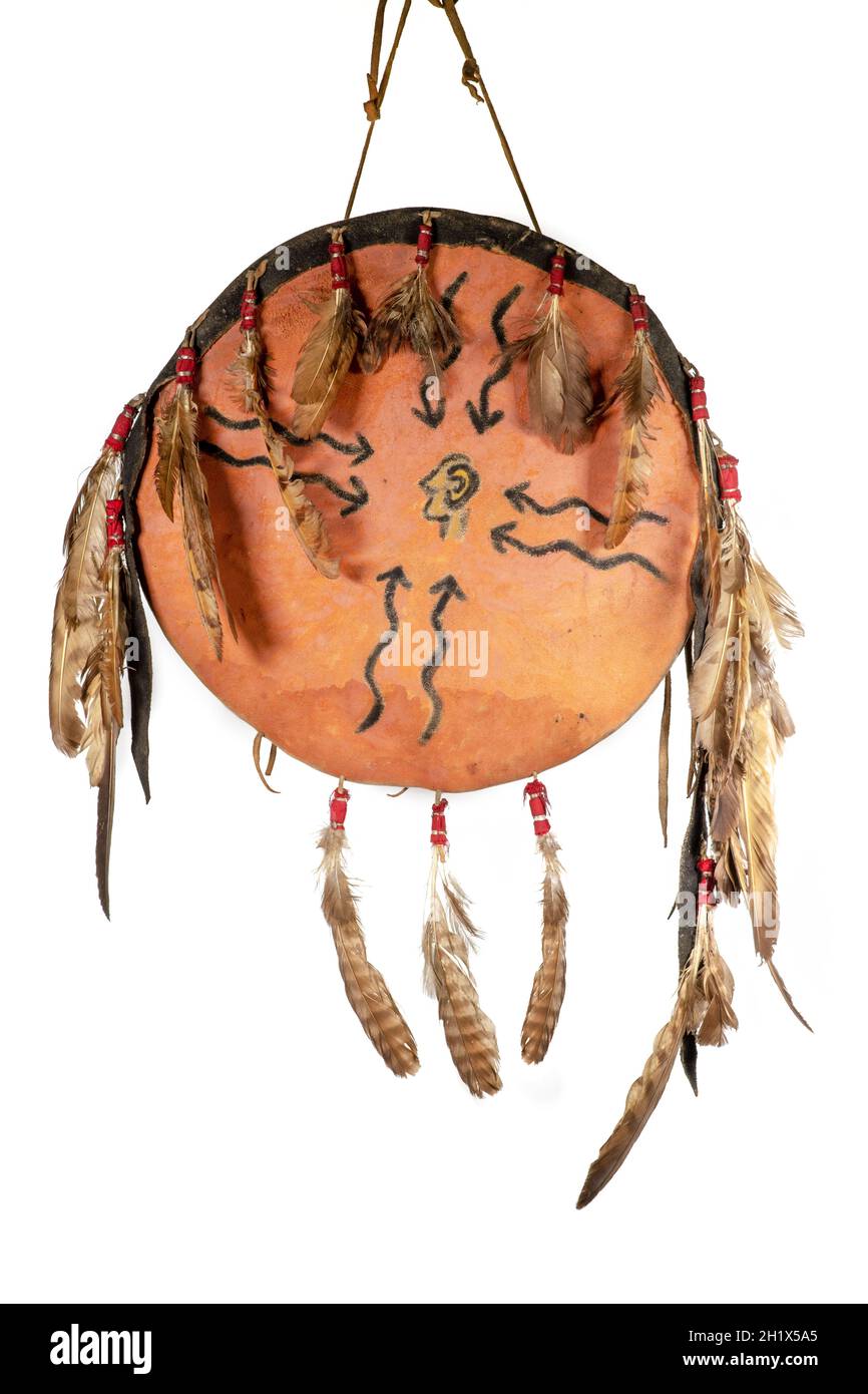 Shield of the North American Indians made of rawhide, painted and ...