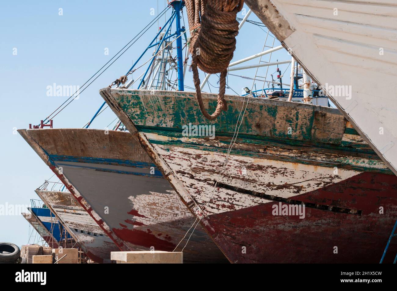 Fishing boats in the shipyard of Essaouira, Morocco, Africa Stock Photo ...