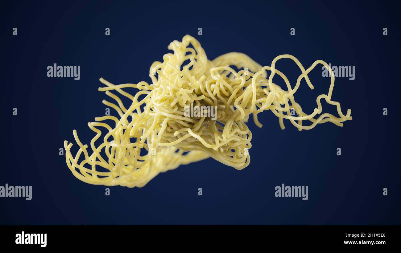 Spaghetti in motion, flying noodle in air. 3D illustration, suitable ...