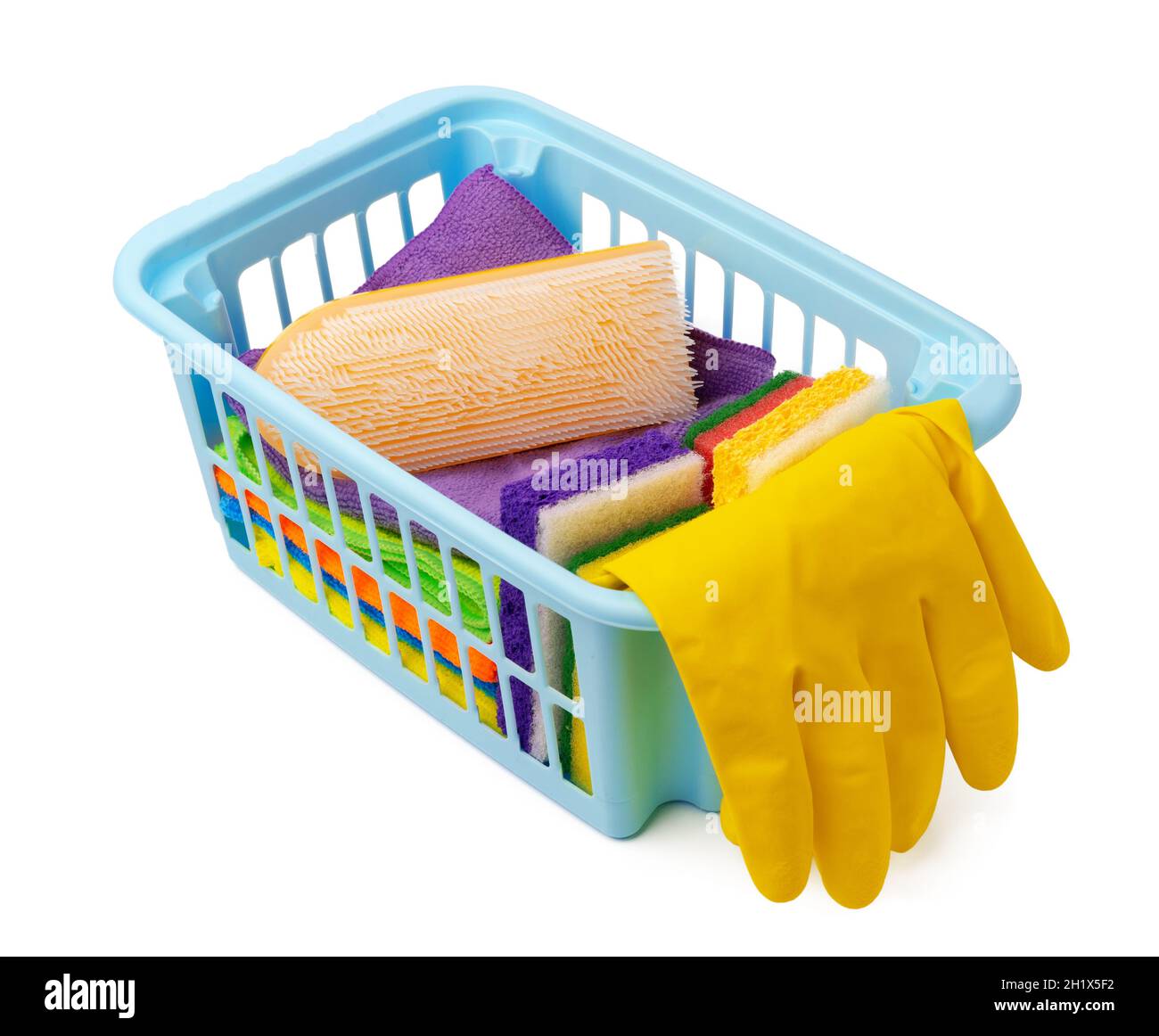 Cleaning items in basket isolated on white background Stock Photo - Alamy