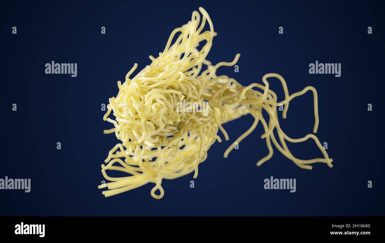 Spaghetti in motion, flying noodle in air. 3D illustration, suitable ...
