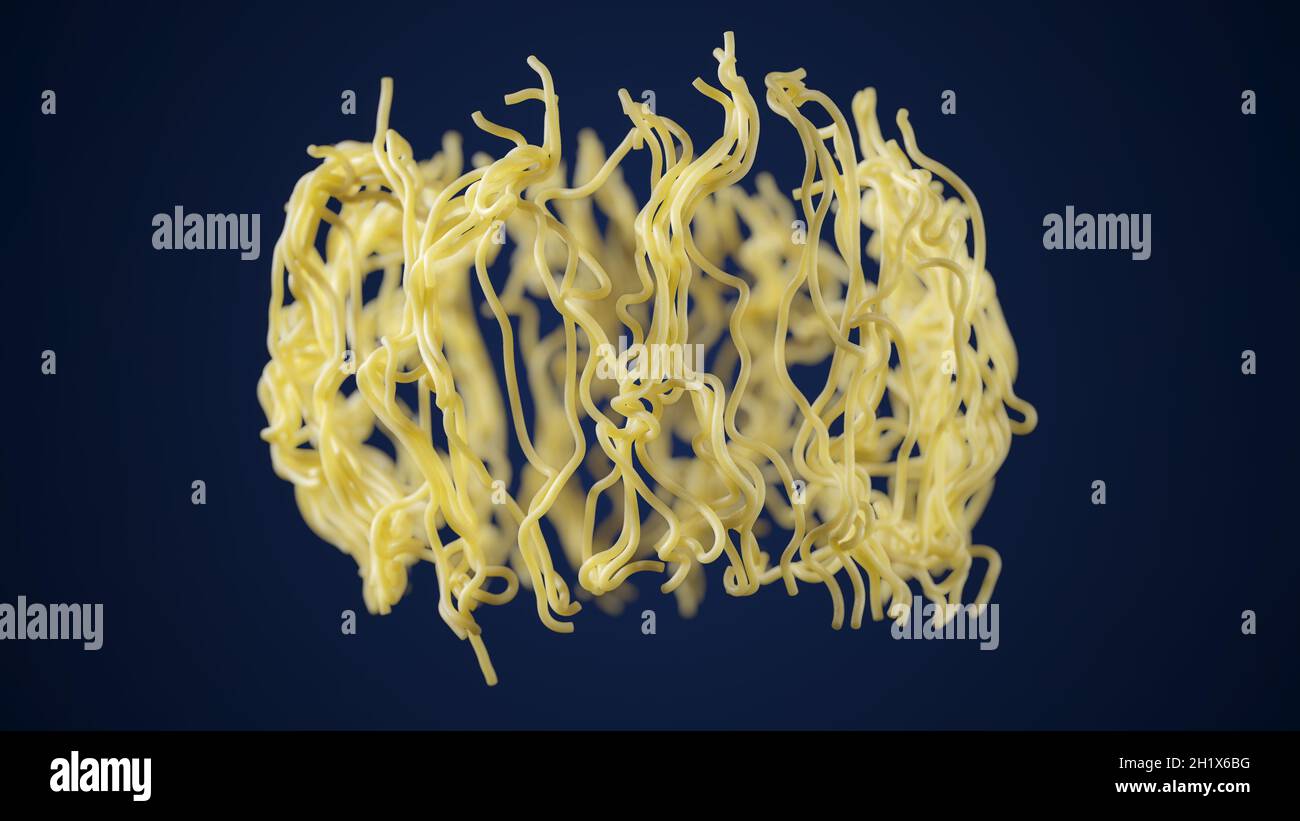 Spaghetti in motion, flying noodle in air. 3D illustration, suitable ...