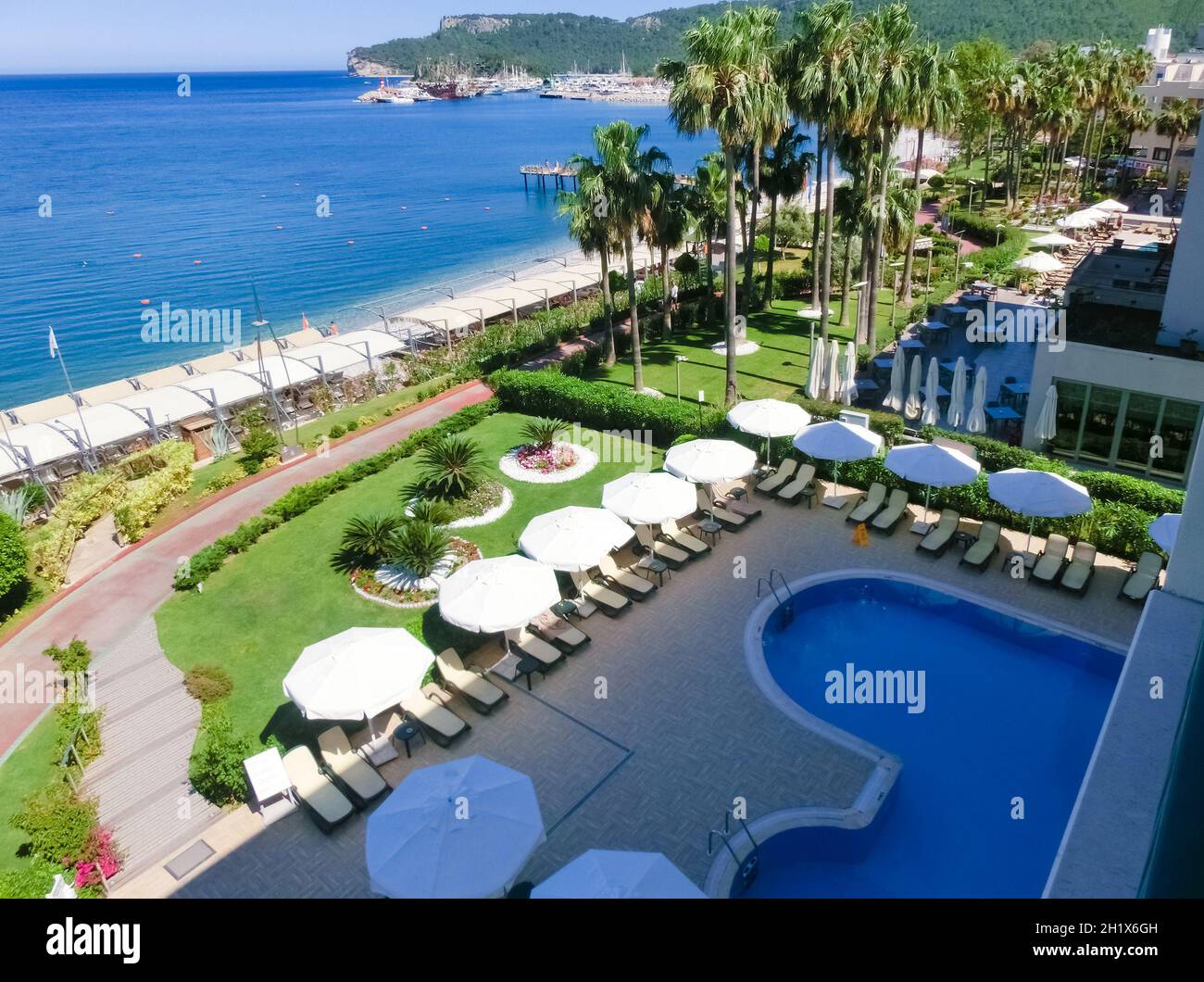 Kemer, Antalya, Turkey - May 11, 2021: Panorama of beach of Golden ...