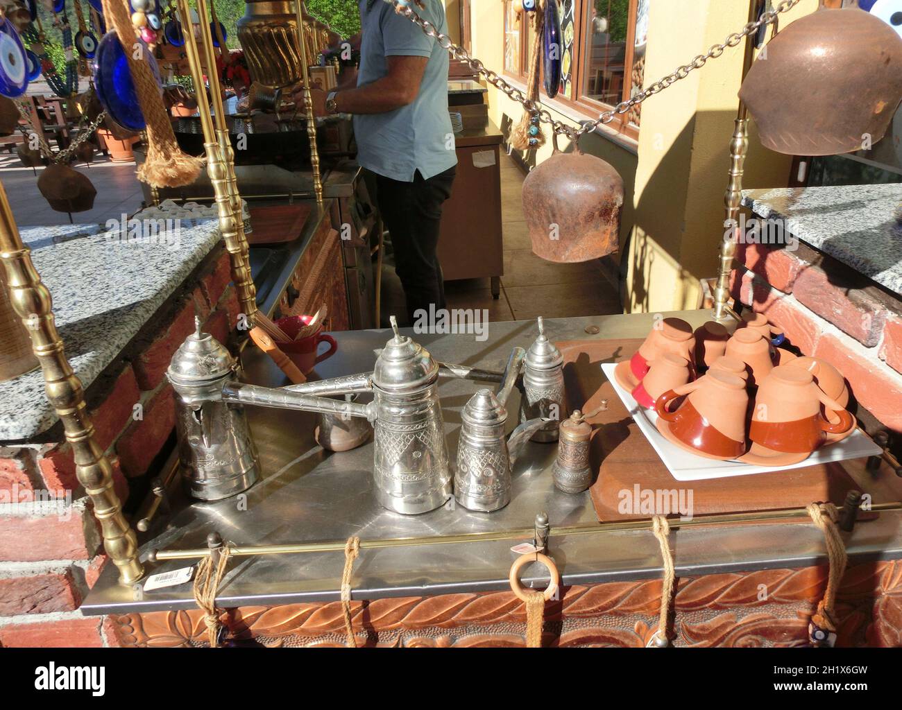 Traditional Turkish Turks for making coffee at the Turkish market in ...