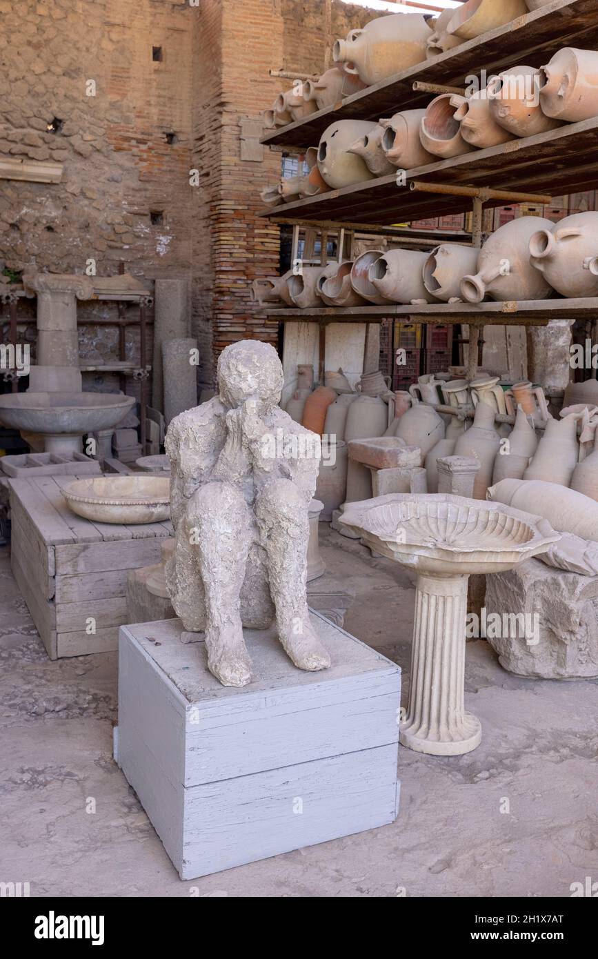 Pompeii, Naples, Italy - June 26, 2021: Plaster cast of human body of ...