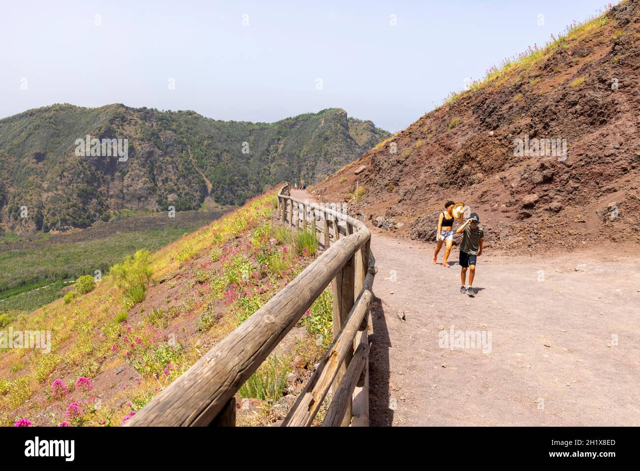 Mount Vesuvius, Italy - July 29, 2021: Tourists walking along the ...