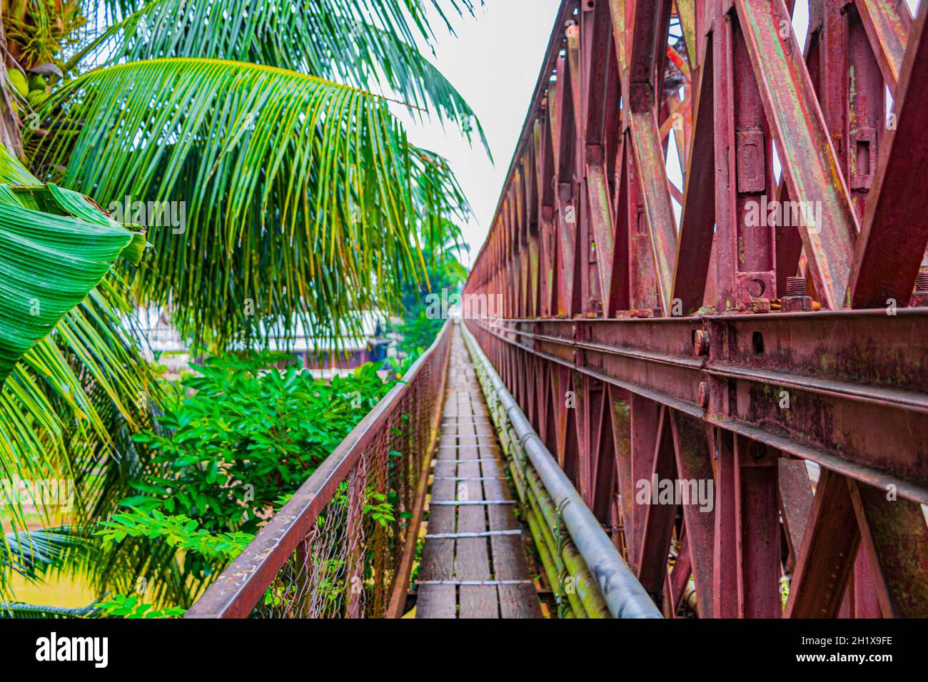 Old French Bridge of wooden board in Luang Prabang Laos Asia Stock ...