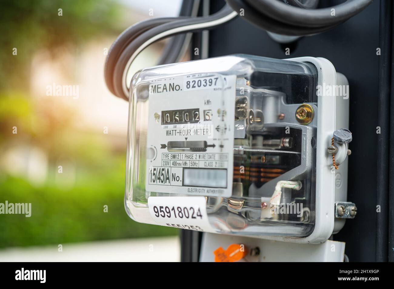 Electric measuring power meter for energy cost at home and office Stock ...