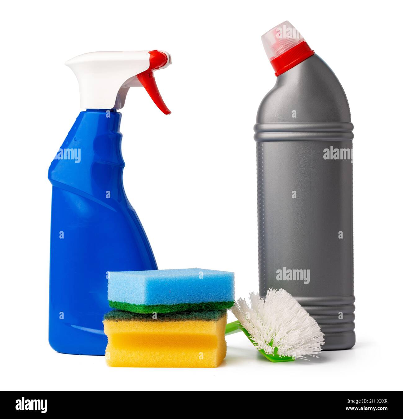 Sanitary household cleaning items isolated on white background Stock ...