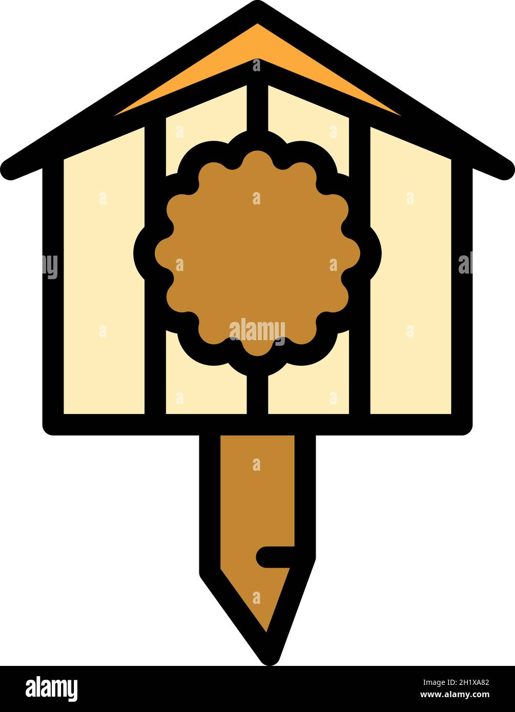 Drawing bird house icon. Outline drawing bird house vector icon color ...