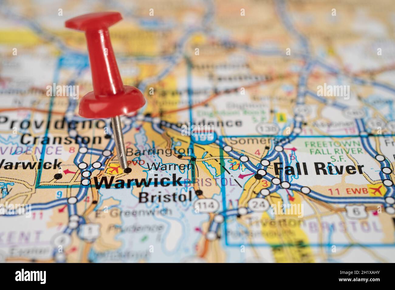 Bangkok, Thailand, June 1, 2020 Warwick, Rhode Island, road map with ...