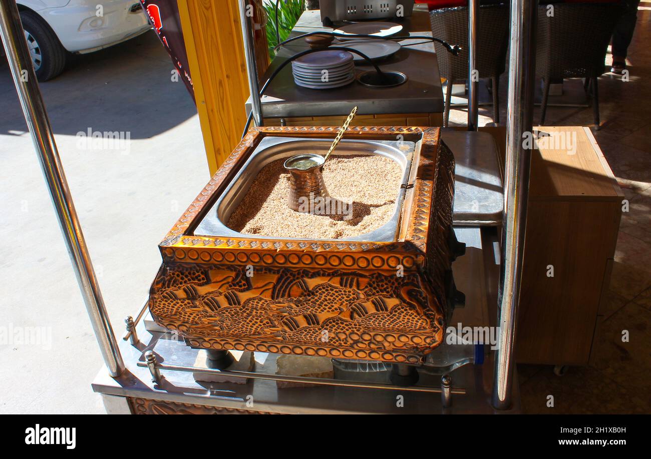Traditional Turkish Turks for making coffee at the Turkish market in ...