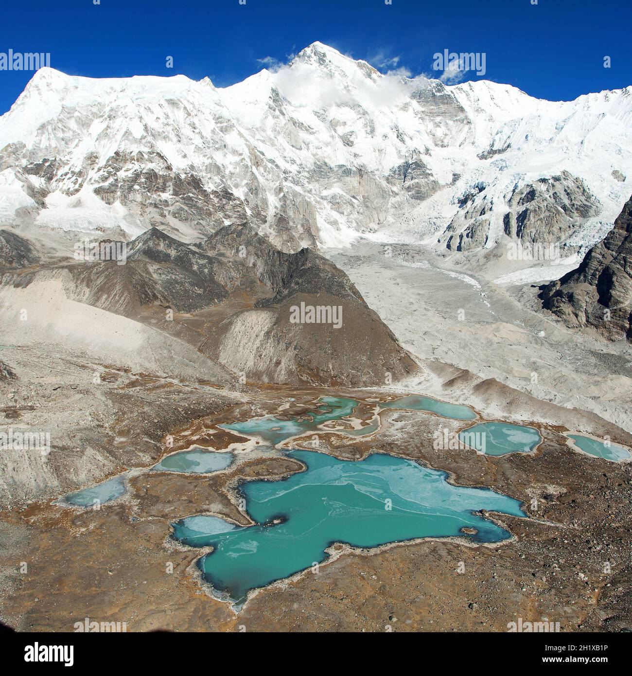 Beautiful panoramic view of Mount Cho Oyu and Cho Oyu base camp ...