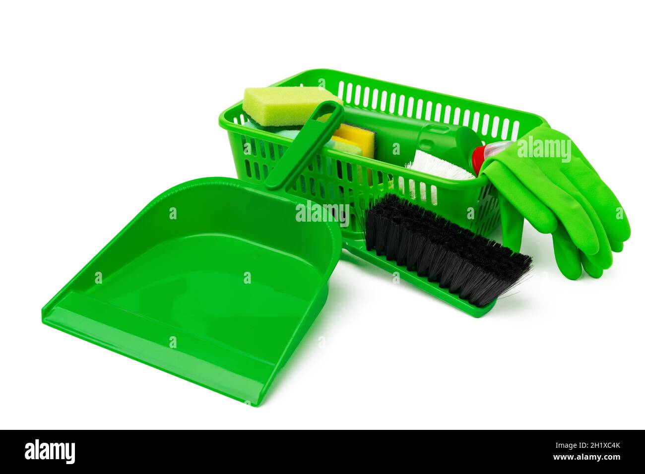 Cleaning items in basket isolated on white background Stock Photo - Alamy