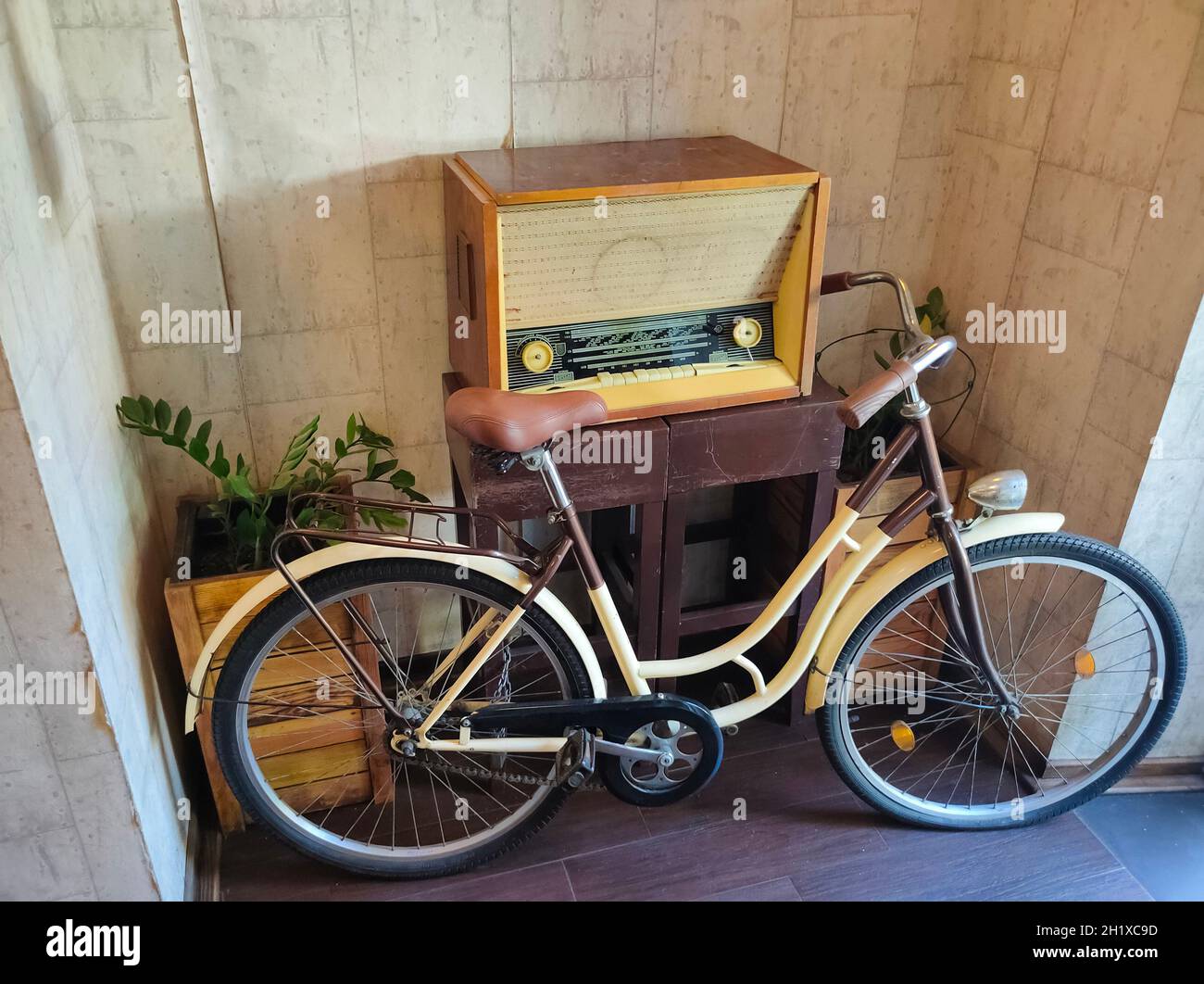 Old Soviet Vintage Antique Retro Radio and old bike or bicycle Stock ...