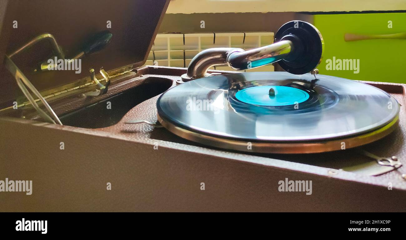 Old record player over white background. Retro image Stock Photo - Alamy