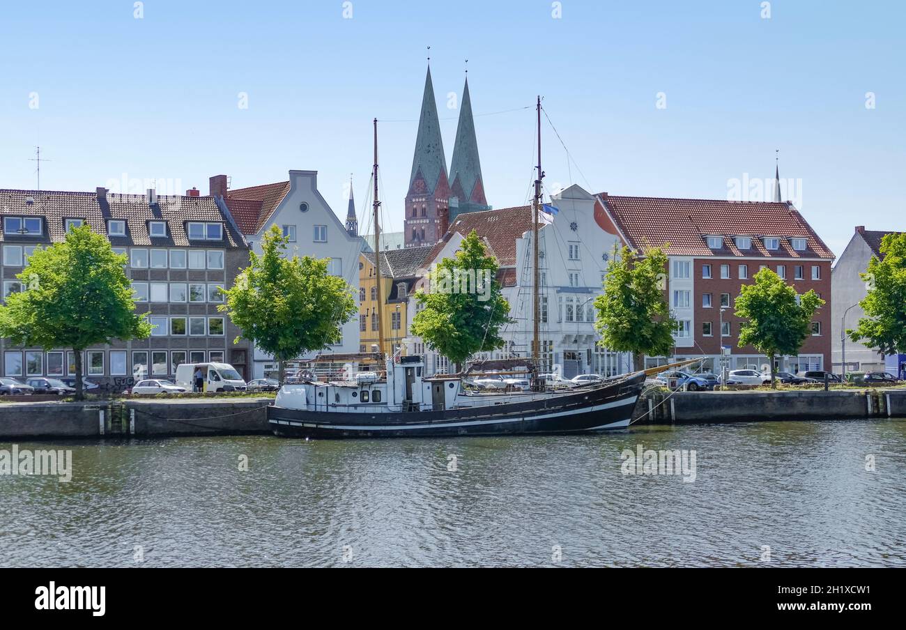 Waterside scenery at the Hanseatic City of Lübeck, a city in Northern ...
