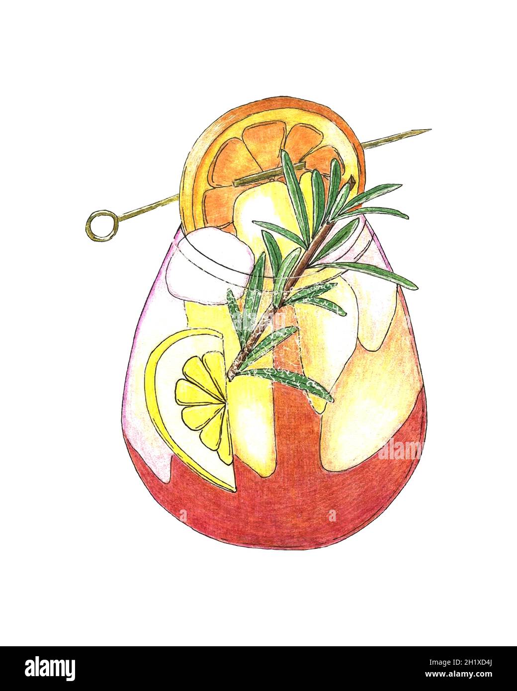 Classic Aperol Spritz cocktail party, handmade pencil sketch, isolated ...