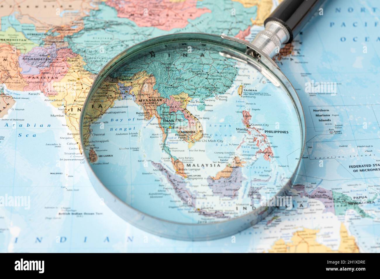 Bangkok, Thailand - November 01, 2020 Asia, Magnifying glass close up ...