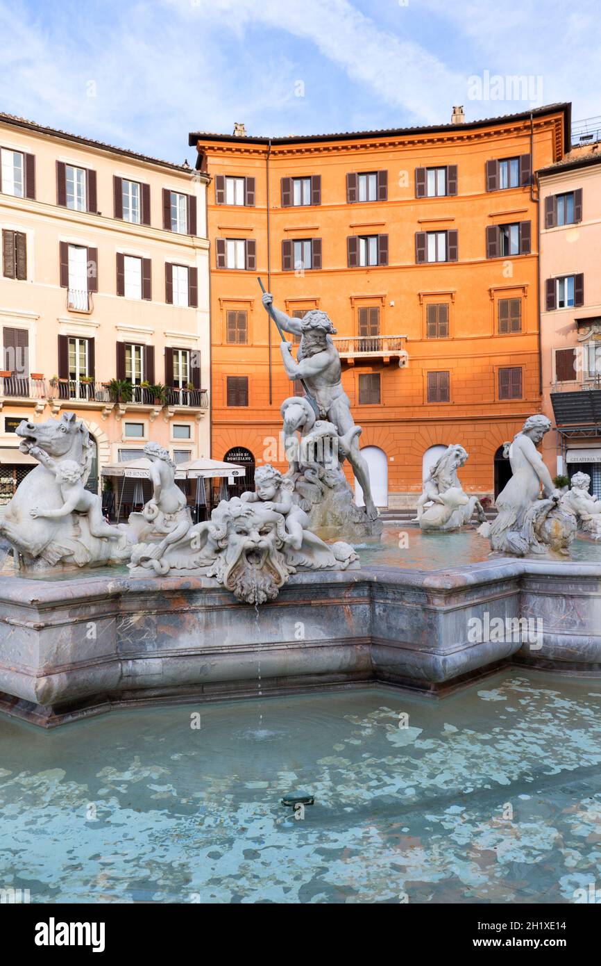 Rome, Italy - October 9, 2020: 16th century Fountain of Neptune ...