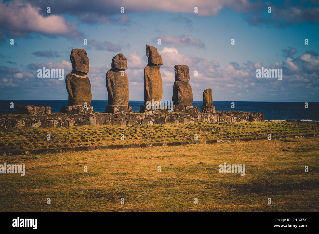 Moai stone sculptures on Easter island, Chile Stock Photo - Alamy