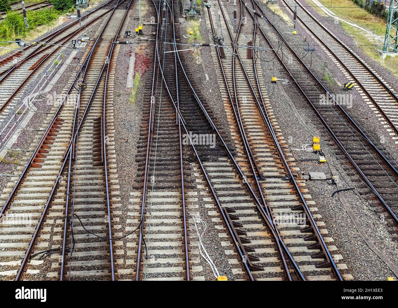 Multiple railroad tracks with junctions at a railway station in a ...