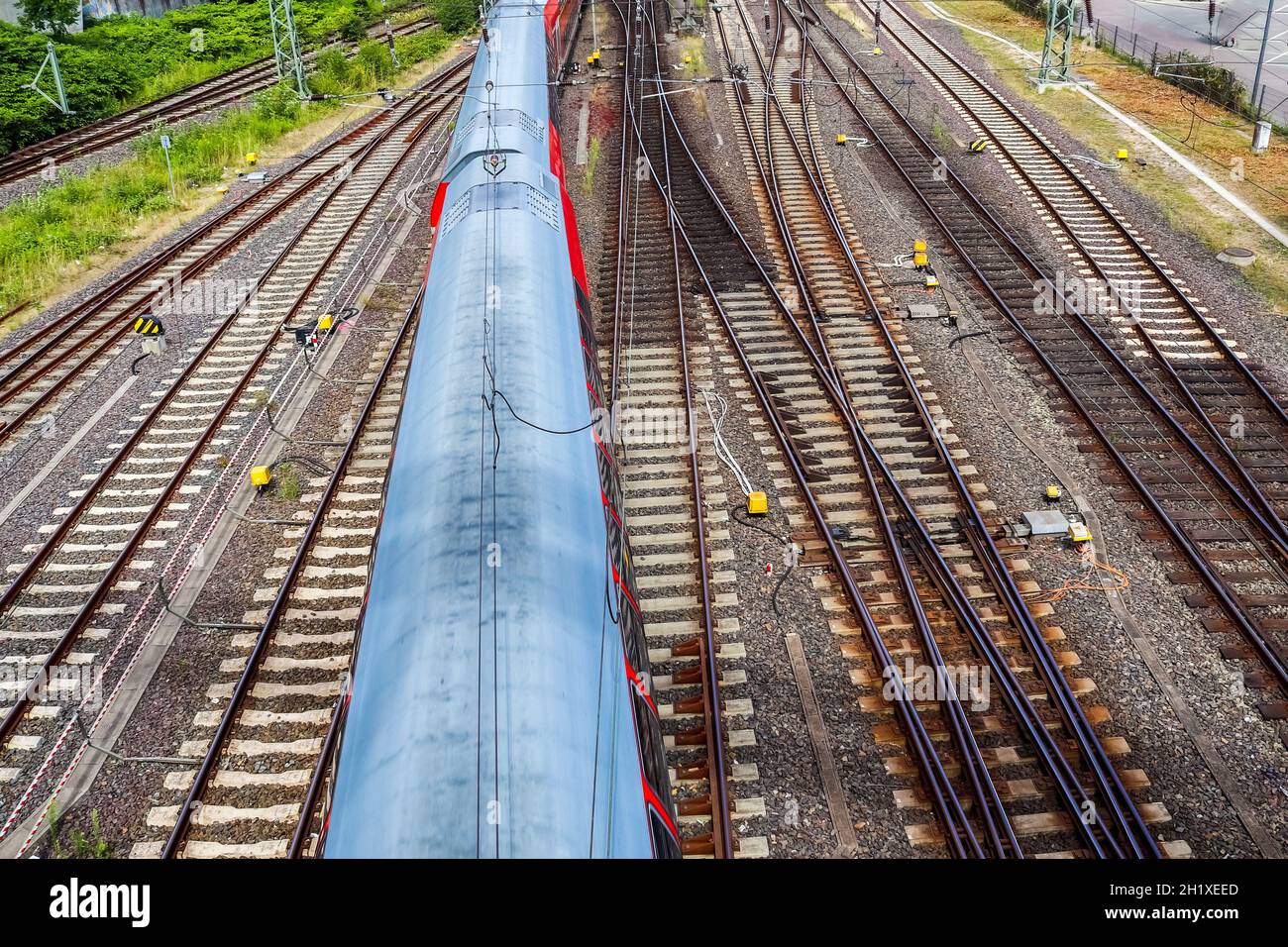 Multiple railroad tracks with junctions at a railway station in a ...