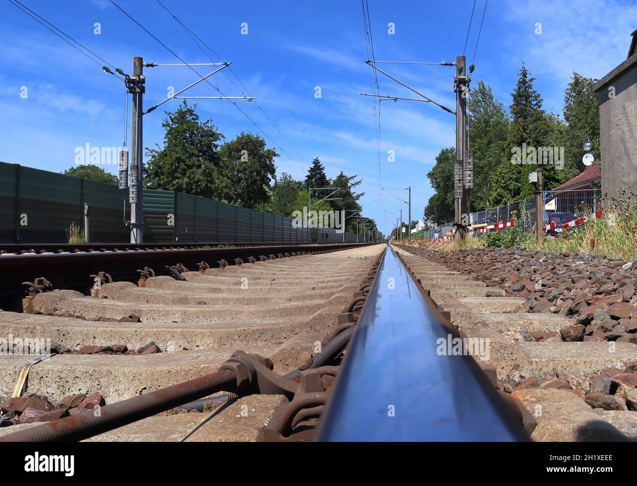Multiple railroad tracks with junctions at a railway station in a ...