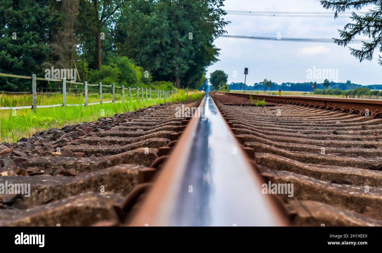 Multiple railroad tracks with junctions at a railway station in a ...