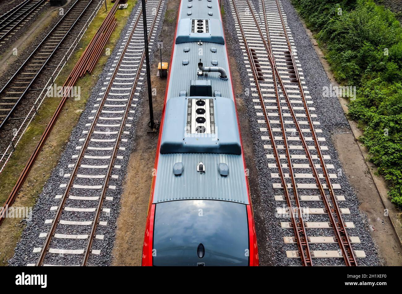 Multiple railroad tracks with junctions at a railway station in a ...