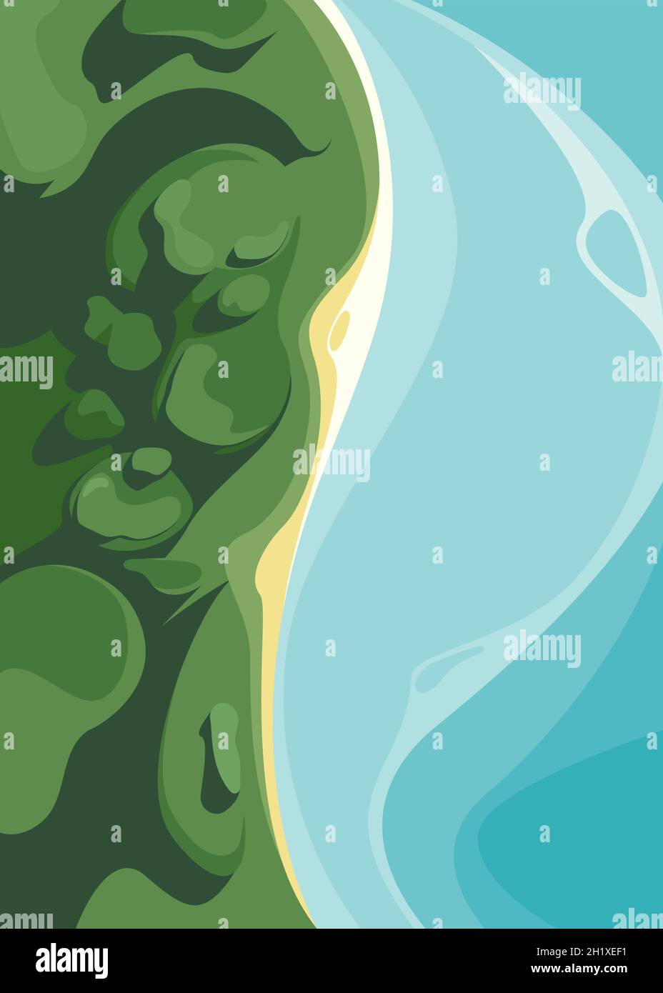 Poster with forest and ocean. Placard design in flat style Stock Vector ...